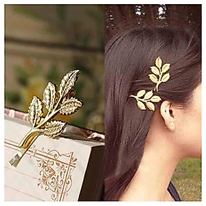 Olbye Leaf Hair Clip Dainty Gold Metal Barrette Hair Pin Bridal Hair Accessories Hair Holder for Women 2 Pcs