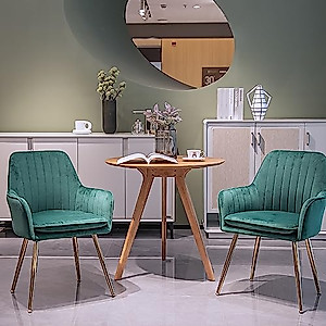 Purgreen Velvet Dining Chair Set of 2 - Modern Mid-Back Accent Chair with Gold Plating Legs - Upholstered Living Room Chair (Velvet Green, Set of 2)