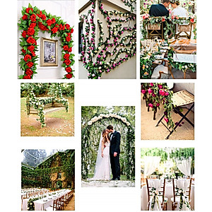 4 Pack 7.8ft Artificial Rose Vines with Green Leaves Fake Flowers Plants Hanging Garden Vine Garland for Wedding Home Party Decor Rustic Craft Supplies (Aqua)