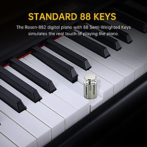 Rosen EP30 Beginner Digital Piano 88-Key Full Size Semi-Weighted Keyboard Piano, Portable Electric Piano with Sustain Pedal,Power Supply, 2x20W Speakers, Bluetooth and MIDI