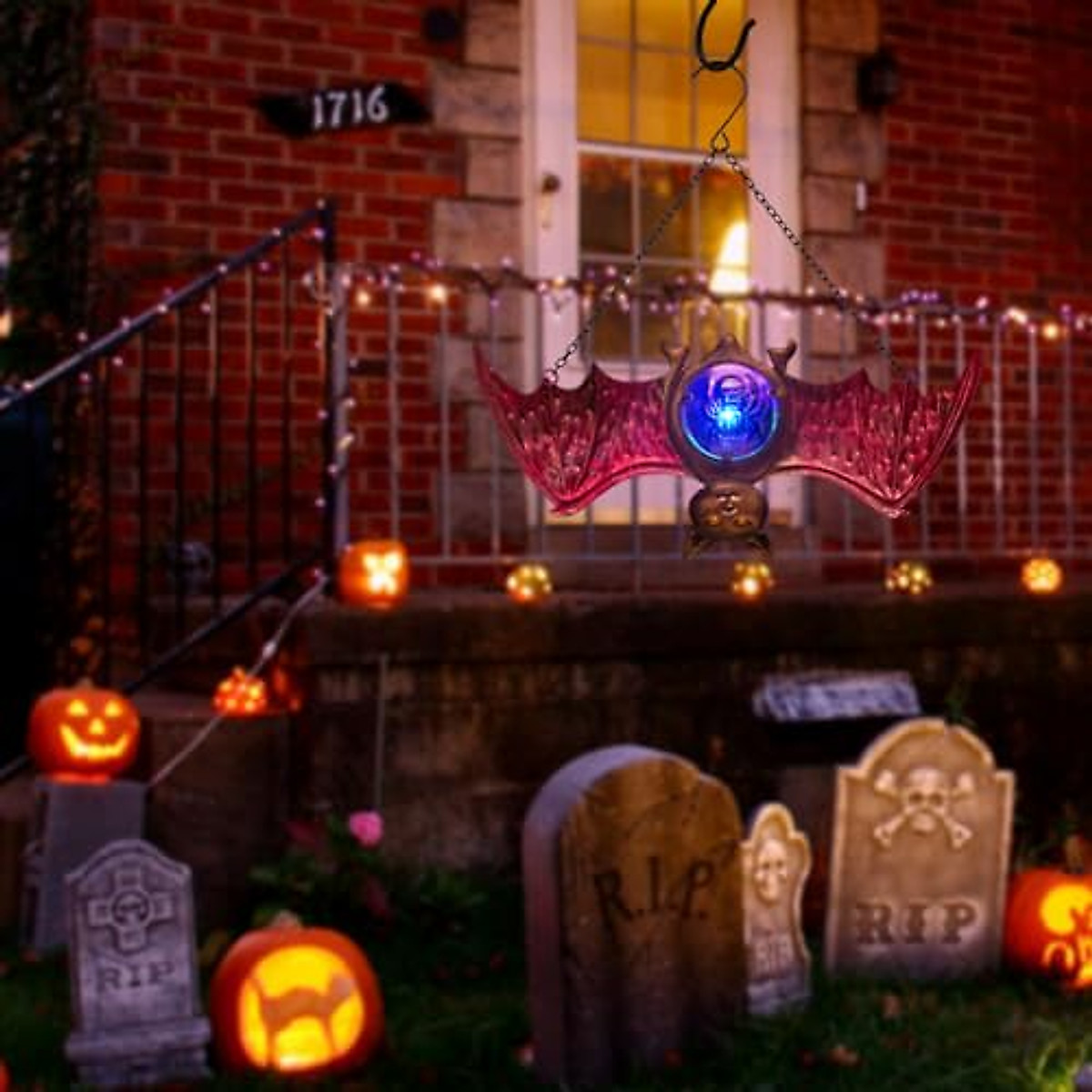 dreamskip Bats Solar Halloween Lights, Halloween Solar Lantern Outdoor, Halloween Bats Hanging Solar Lights, Bats Halloween Decoration for Outside, Yard, Party, Patio, Garden (Purple) (47062813)