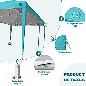 Quictent 10'x20' Heavy Duty Pop Up Canopy Tent- Easy up Outdoor Commercial Party Event Canopies, Waterproof, Easy Setup & Portable, Includes Weight Bags and Wheeled Carry Bag - Light Blue