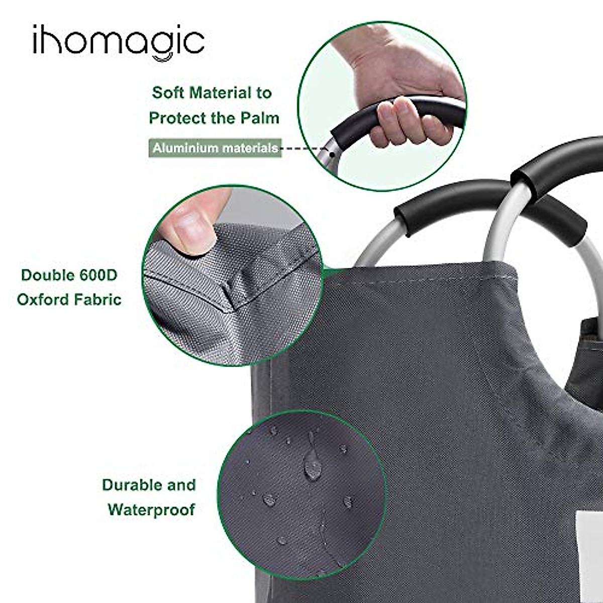 IHOMAGIC Extra Large Laundry Hamper 120L - Collapsible Laundry Bag with Comfortable Handle - Folding Laundry Basket Dirty Clothes Storage Bin for Bathroom, Bedroom (XL, Dark Grey)