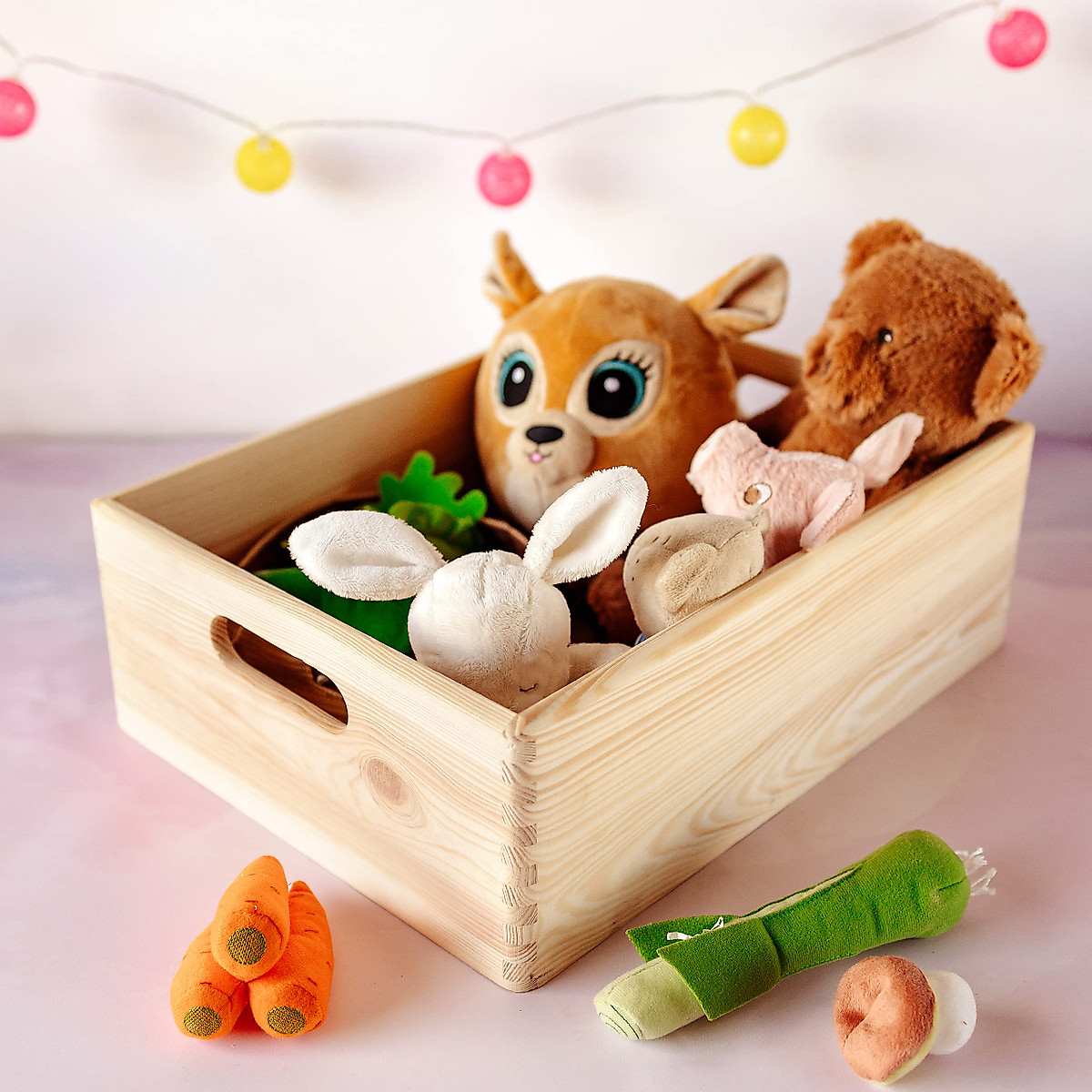 Creative Deco XL Wooden Crate Nesting Crate Handles | 15.74x11.81x5.1in | Large Display Storage Box Multi-Craft Caddy Nesting Crate | Natural Wood Rustic | Plain Unpainted Beige | Country Decor