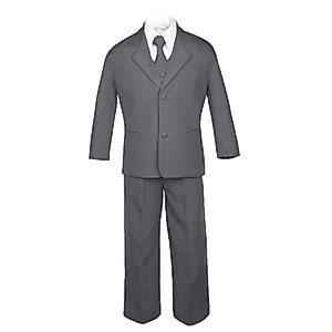5pc Formal Wedding Boys Dark Gray Vest Necktie Sets Suits Baby to Teen (L:(12-18 Months))