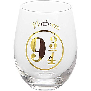Harry Potter Stemless Wine Glasses, Set of 4 - Gold Harry Potter Symbols and Designs - Glass - 17 oz
