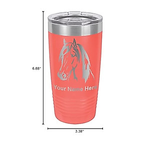 LaserGram 20oz Vacuum Insulated Tumbler Mug, Horse Head 1, Personalized Engraving Included (Coral)