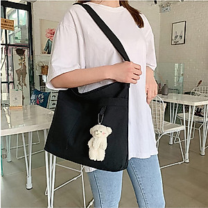 Kehpish Economical Cotton Canvas Tote Bag,Women Hobo Shoulder Bag Crossbody Handbag with 3 External Pocket,Zipper Closure