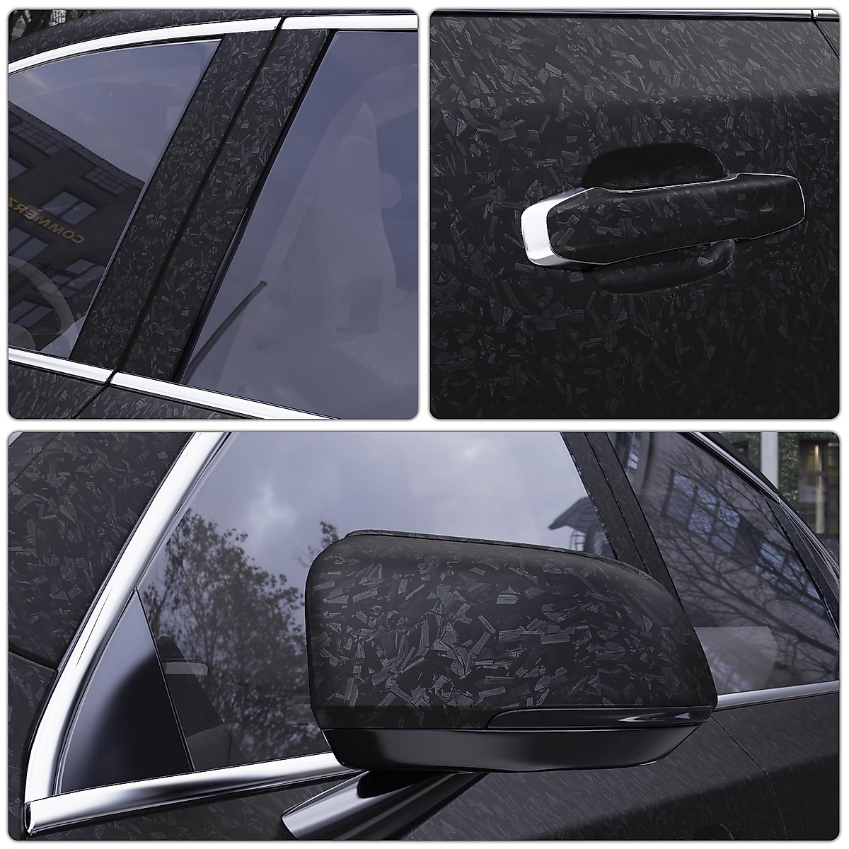 Lypumso Matte Black Forged Carbon Fiber Vinyl Wrap Roll, Anti-Wrinkle Bubble Free Replacement Car Sticker, Premium Self Adhesive Car Wrap Vinyl Automotive DIY Interior Exterior 1ft x 5ft