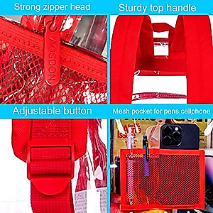 gxtvo Clear Backpack, Heavy Duty Transparent Bookbag, See Through Backpacks for Women Men - Red