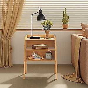 Bigbiglife Nightstands Set of 2, Stackable Bedside Tables with 2-Tier Open Storage Compartments, Modern Side Table, End Table with Solid Bamboo Legs for Bedroom - Easy to Assemble, 2 Pack