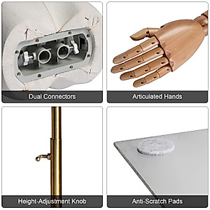 Bonnlo Dress Form with Head and Posable Wood Arms, Height Adjustable Mannequin Torse Body, Female Clothing Display Model with Metal Base