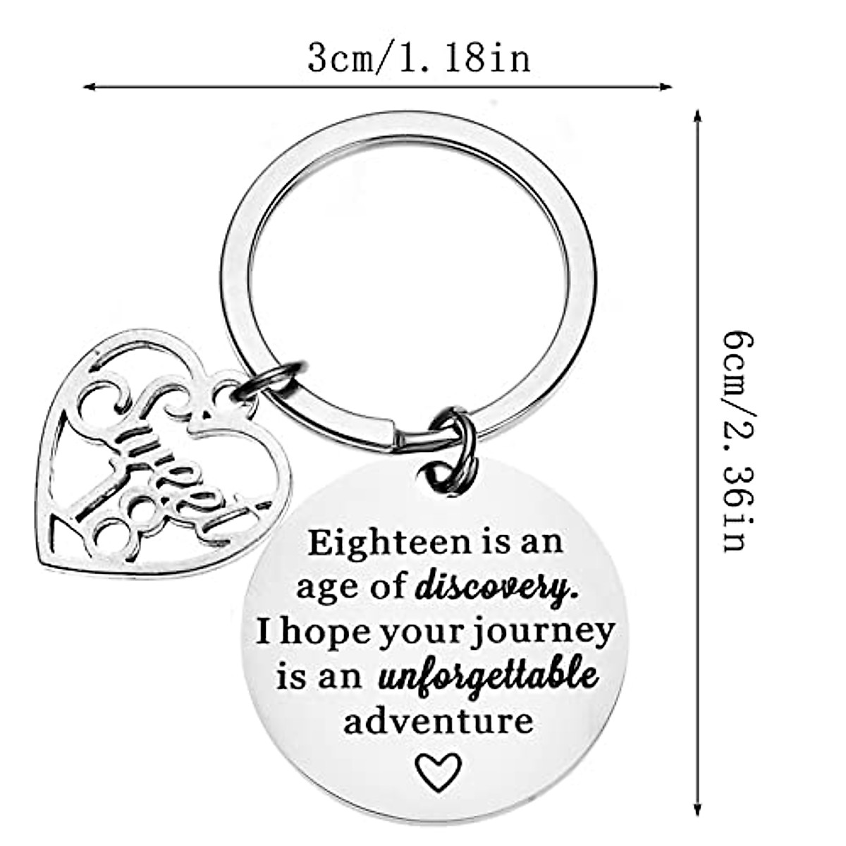 MaoMaoCha 18th Happy Birthday Gifts Keychain, 18 Year Old Bar Mitzvah Gift for Her/Him, Inspirational Gifts for 18 Teen Girls Boys, Made of Stainless Steel