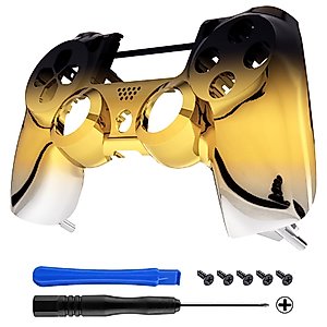 eXtremeRate Tri-Color Gradient Replacement Faceplate Cover, Chrome Black Gold Silver Front Housing Shell Case Compatible with ps4 Controller CUH-ZCT2 JDM-040/050/055 - Controller NOT Included
