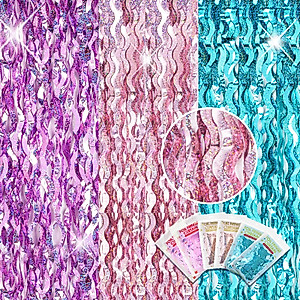 Jutom 6 Pieces Foil Fringe Backdrop Party Fringe Curtain 3.3 x 6.6 ft Tinsel Streamer Backdrop for Graduation Ocean Sea Birthday Wedding Baby Shower Holiday(Light Purple, Light Pink, Blue Green)
