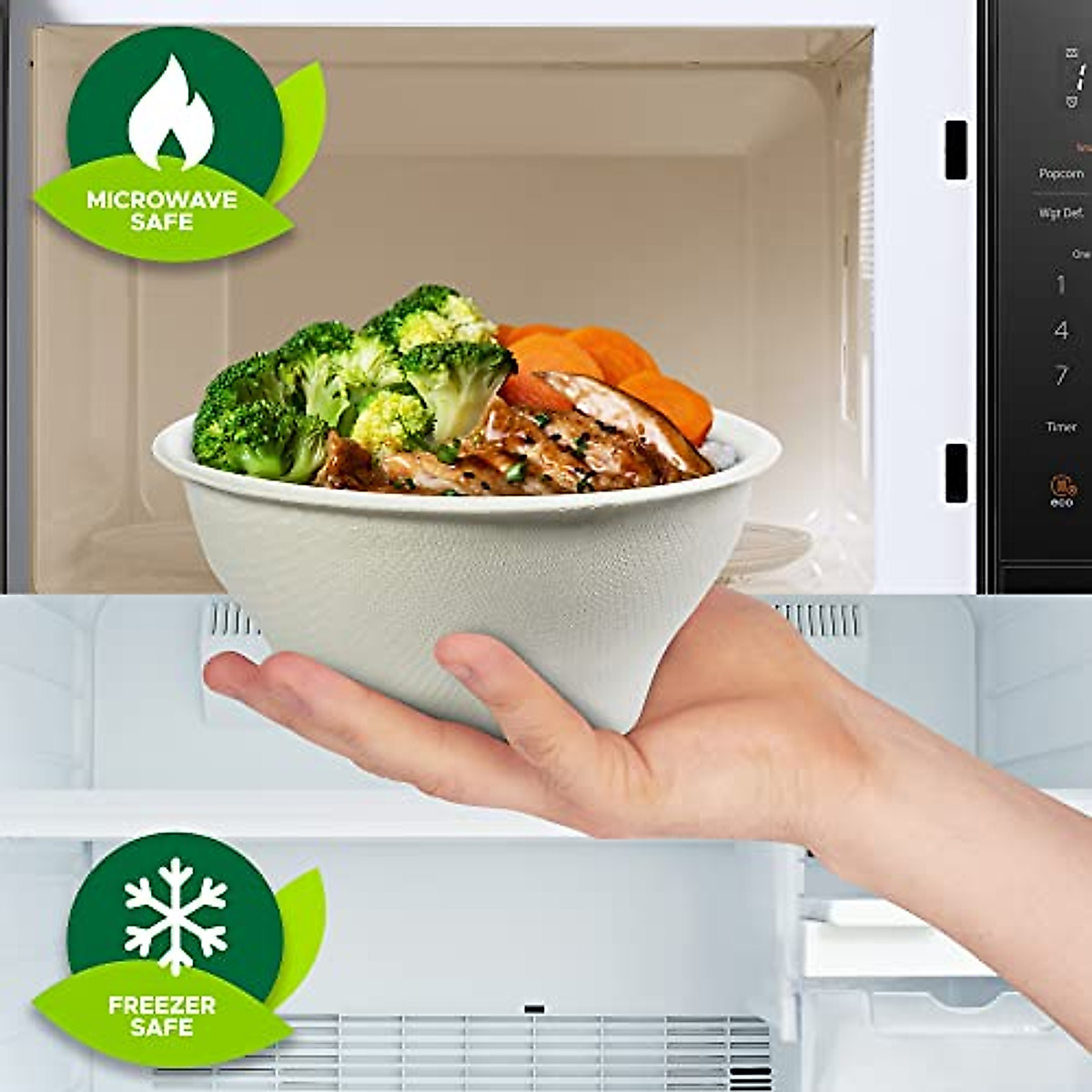 PAMI 100% Biodegradable Sugarcane Bowls [Pack of 50] 6 oz. Natural Compostable Soup Bowls- Planet-Friendly Bagasse Bowls For Hot & Cold Uses- Heavy-Duty Disposable Microwavable Paper Serving Bowls