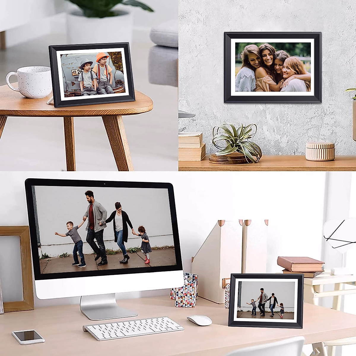 WOZIFAN Digital Photo Frame 10.1 Inch WiFi Smart Digital Picture Frame with 16GB Memory, 1280 * 800 HD Screen, Share Photos and Videos Instantly via Email or App, Auto-Rotate, Gifts for Dad - Black