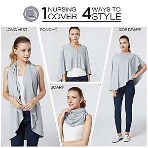 Nursing Cover & Baby Nursing Poncho,Multi Use Breastfeeding Cover for CarSeat Canopy, High Seat Cover, Stroller Cover, Shopping Cart Cover,Nursing Scarf for Boy and Girl by Kefee Kol (Grey)