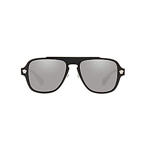 Versace Man Sunglasses Black Frame, Light Grey Mirror Silver Lenses, 56MM