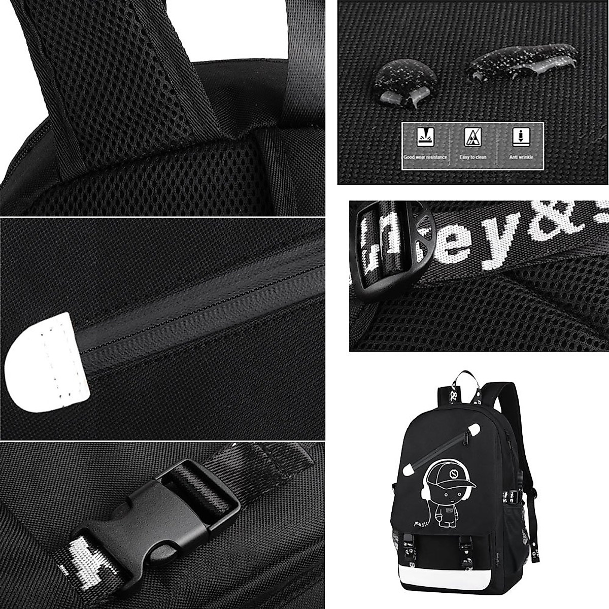 Anime Luminous Backpack Noctilucent School Bags Daypack USB chargeing port Laptop Bag Handbag For Boys Girls Men Women (Music boy 2)