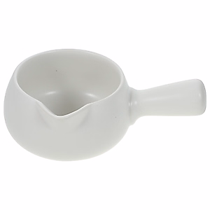 Luxshiny Ceramic Milk Pot, Butter Warmer with Handle Mini Saucepan Ceramic Mini Milk Pan for Kitchen Home (White)