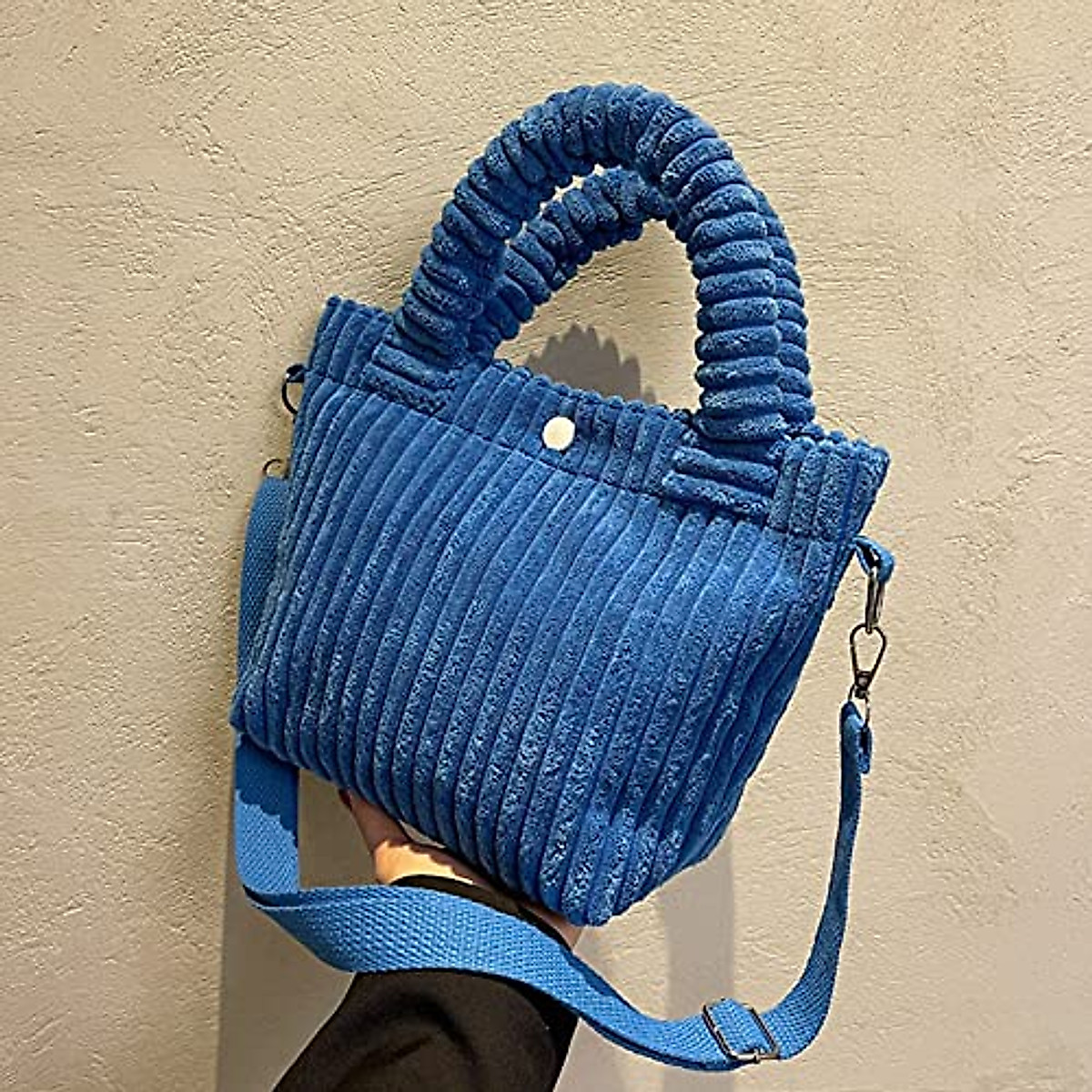 Nanwansu Small Corduroy Tote Bag for Women Cute Mini Tote Shoulder Bags Blue