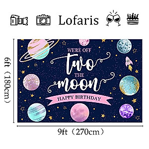 9x6ft Two The Moon 2nd Birthday Backdrop for Boy or Girl Outer Space Rocket Astronaut Theme Background Night Sky Gold Hanging Stars Planet Galaxy Photo Photography Party Decoration Supplies