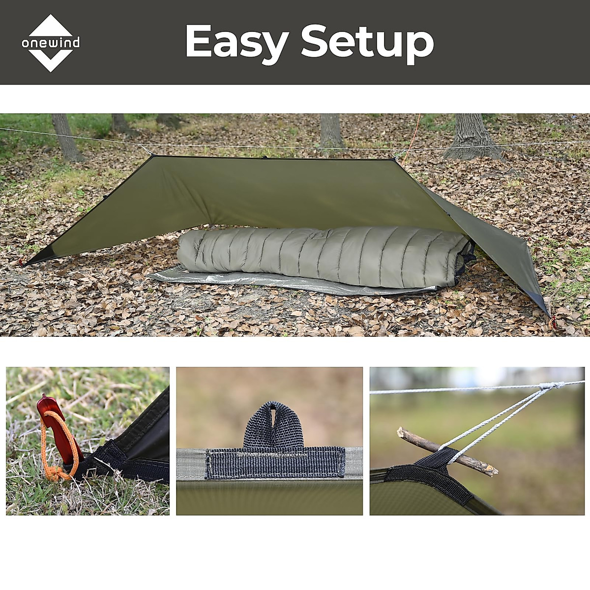 Onewind Emergency Shelter, Survival Shelter Tent, Lightweight Reusable Rainproof Windproof Shelter for Camping, Hiking, Backpacking and Camping Cot, OD Green
