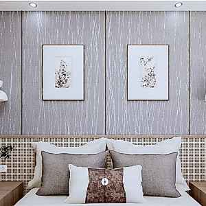 Kmiles Peel and Stick Wallpaper, Length 20.8" Width 393" Per Roll, Non-Woven 3D Modern Print Embossed Stripe Fashion Wallpapers for Livingroom, Bedroom, Kitchen and Bathroom, Silver Grey