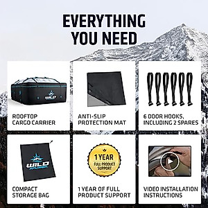 Rooftop Cargo Carrier -19 Cuft XL 6 Suitcase Car Top Carrier Without Roof Rack, Car Topper Luggage Carrier Waterproof, Luggage Rack SUV - 6 Hooks, Mat, Storage Roof Cargo Bag - 15 & 23 Cuft Avail