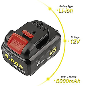 ZLWAWAOL 2 Pack DCB120 12V 6.0Ah Lithium Ion Battery Replacement for Dewalt 12V Battery DCB127 DCB124 DCB126 DCB123 DCB122 DCB121 DCB120 Compatible with Dewalt 12V Cordless Power Tools