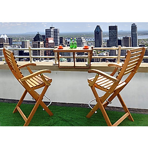 INTERBUILD REAL WOOD Acacia Hardwood Foldable Casino Bar Height Chair with Foot and Arm Rests, 26" Tall, 2 Piece Set - Golden Teak