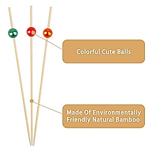 Cocktail Picks - 100 Counts Fancy Toothpicks for Appetizers, Long Decorative Bamboo Skewers for Food Drinks, Holiday Wooden Sticks for Party