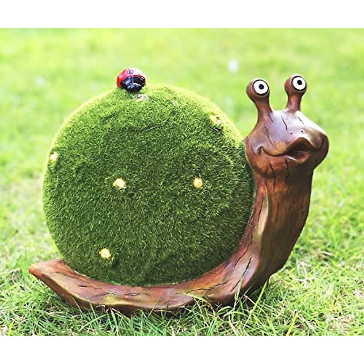TIBLEN Solar Powered Snail with Fiber Grass and Ladybug Outdoor LED Garden Light Decor, 10.5 x 8.5 Inch