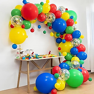 60 Pcs Rainbow Balloons Red Yellow Blue Balloons Set with Primary Color Confetti Balloons Bright Multicolor Circus Balloons Assorted Colors for Fiesta Theme Party Kids Boys Birthday Decorations