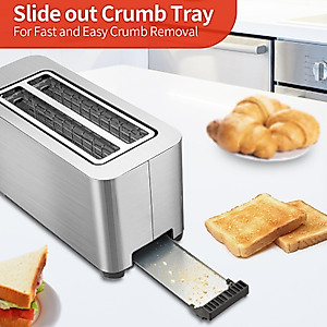 4 Slice Toaster with LED Timer Display, Stainless Steel Bread Toasters with Long Extra Wide Slots, 6 Bread Shade Settings, Bagel/Defrost/Cancel Function, Removable Crumb Tray, 120V/1300W