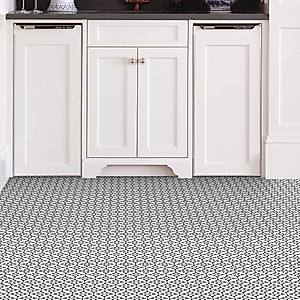 FloorPops FP3564 Fleur Peel & Stick Floor Tiles, Black