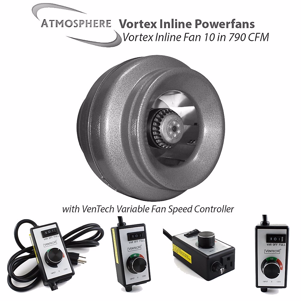 Vortex Powerfans VTX1000 Vortex 790 CFM Powerfan, 10 inch with Ventech Fan Speed Controller,Steel