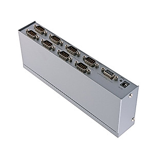 DTech Serial Splitter 8 Port Industrial RS232 Expander COM Port Switch Box with Power Adapter for Sharing PCs and Capture Data - 1x8