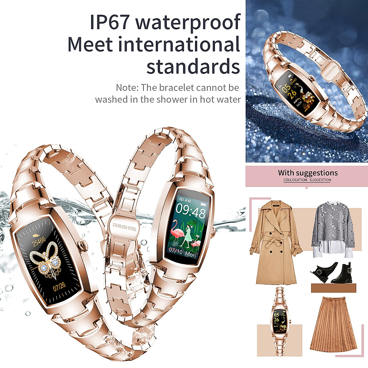 GMYOOD Smart Watch for Women, 2022 Smart Watch for Android Phones & iPhone Compatible, IP67 Waterproof Stainless Steel Activity Tracker with Blood Pressure Heart Rate SpO2 Sleep Tracker (Gold)