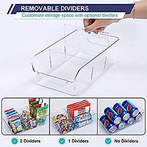 Set of 8, Stackable Clear Bins with Removable Dividers - Food Snack Organizer, Pantry Organization and Storage - Plastic Home Containers - Refrigerator, Fridge, Kitchen Cabinet Organizing Bins
