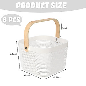 Roshtia 6 Pcs Plastic Mesh Storage Basket with Handle 9.8 x 10.2 x 7.1 Inch Garden Harvest Storage Basket Multi Functional Hanging Organizer for Kitchen Bathroom Picnic Cabinet Home(White)
