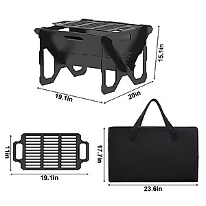 HYPATA 20 Inch Fire Pits for Outside,Portable Fire Pit for Camping,2 in 1 Metal Fire Pit Stove Backyard Patio Garden Fireplace for Camping, Outdoor Heating, Bonfire and Picnic