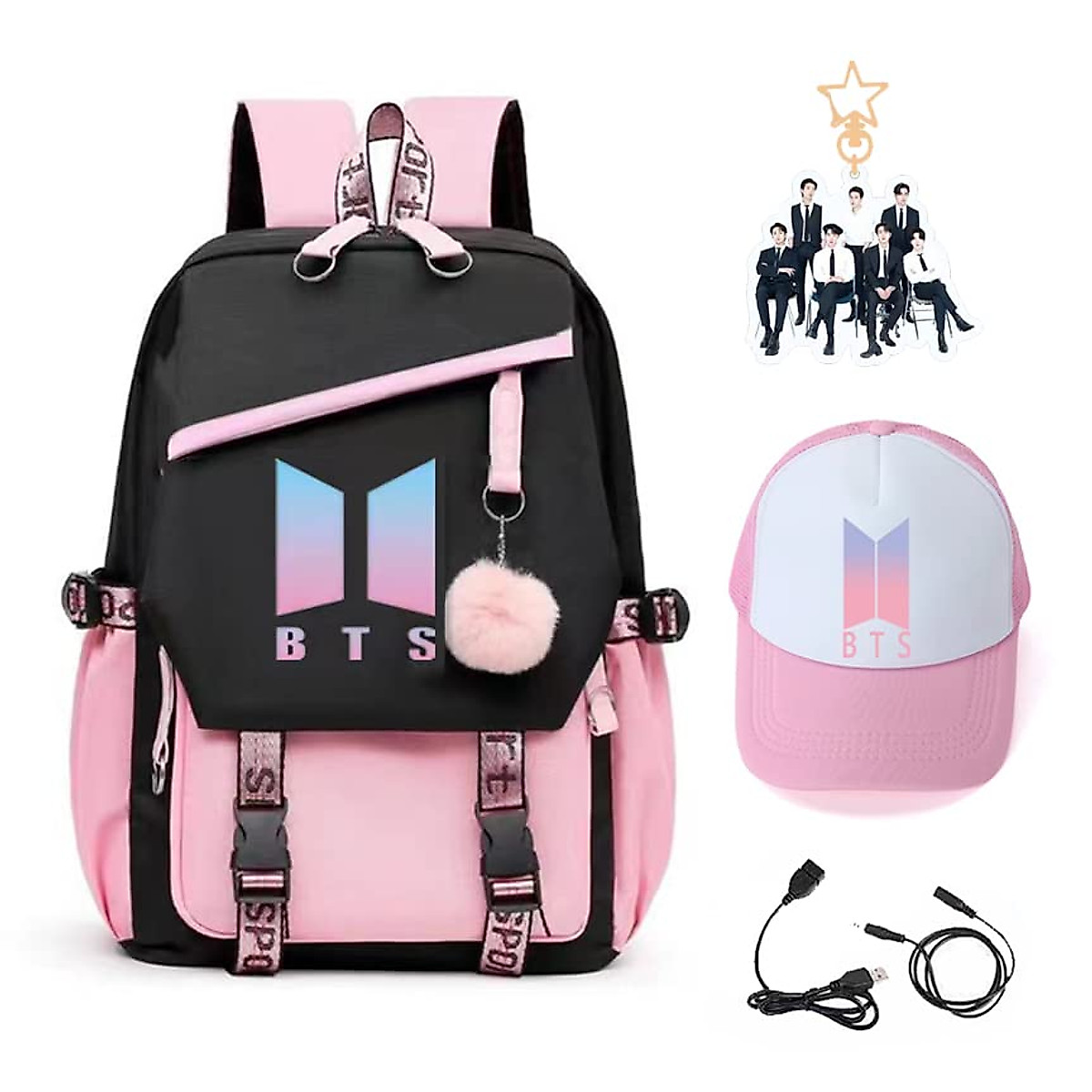 RAIOAJDO 3PCS Teen Adult Backpack Large Capacity Light Backpack Laptop Bag Multi-function Backpack with USB Charging Port