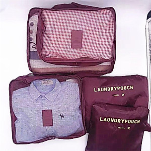 Storage Bags with Shoe Travel Cubes Carry on Packing Luggage Set 6 Organizers Portable Housekepping Packing Room Organizers Boxes for Car Travel Outside Moving Laundry(Burgundy)