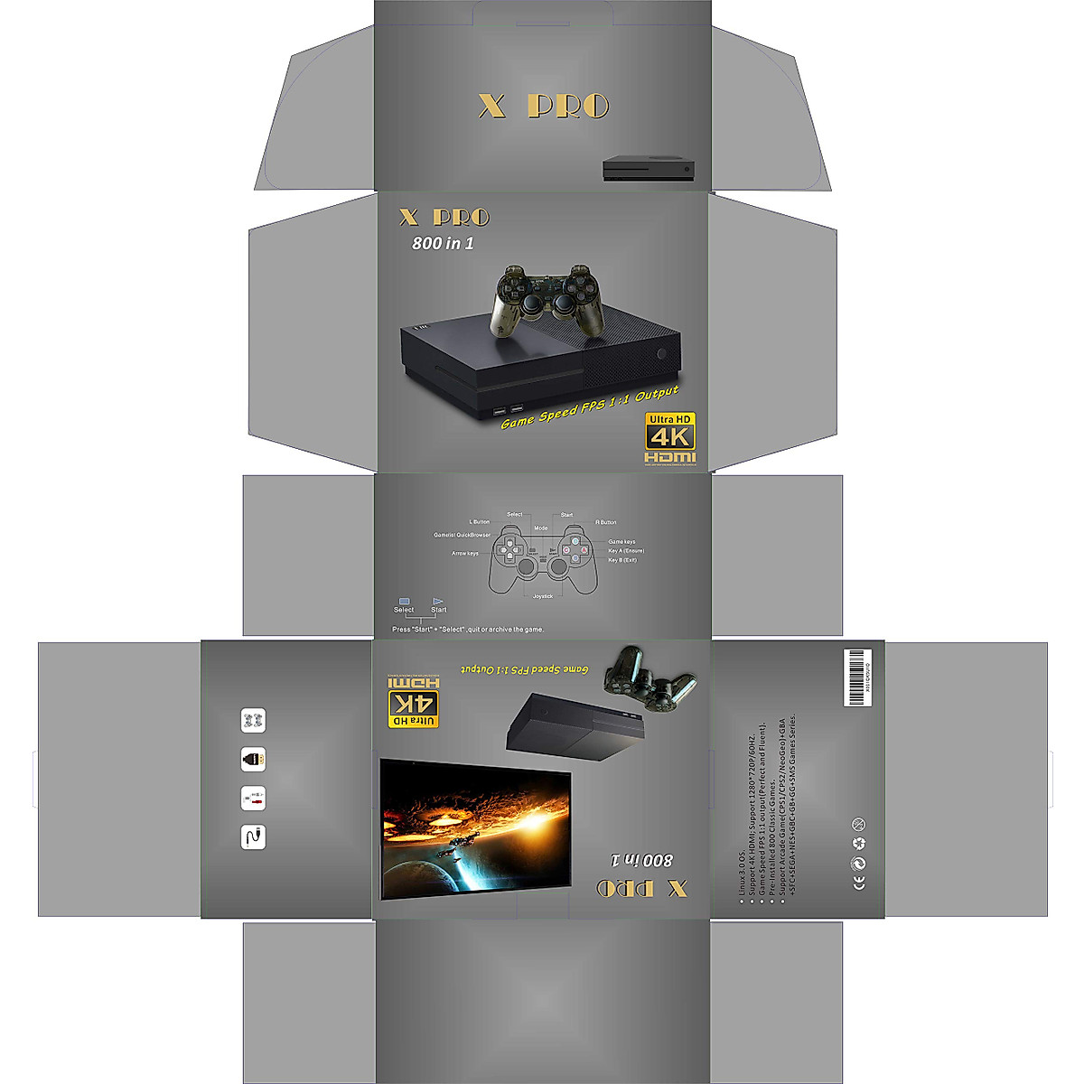 Haihuang Retro Game Console,4K HDMI Screen Pre-Installed 800 Classic Games,Video Game Console Game Speed FPS 1:1 Output with 2PCS Joystick