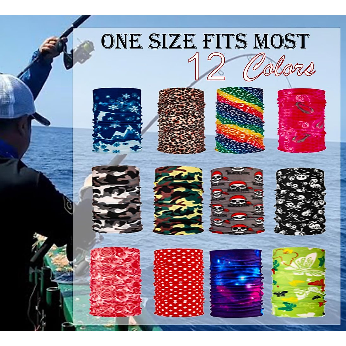 HCMY 12PCS Neck Gaiter Balaclava Multifunctional Magic Scarf Sports Tube UV Face Mask for Men Shield Headband Headwear for Women