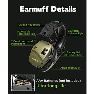 ZOHAN 035 Bluetooth 5.4 Shooting Ear Protection Earmuff, Active Noise Canceling, Hearing Protection with Sound Amplification