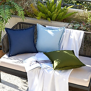 Pack of 2 Dark Blue Outdoor Pillows Waterproof 18x18 Inch Decorative Solid Broadside Square Throw Pillow Covers Outside Pillowcase for Patio Furniture Sunbrella Outdoor Pillows for Balcony Decor