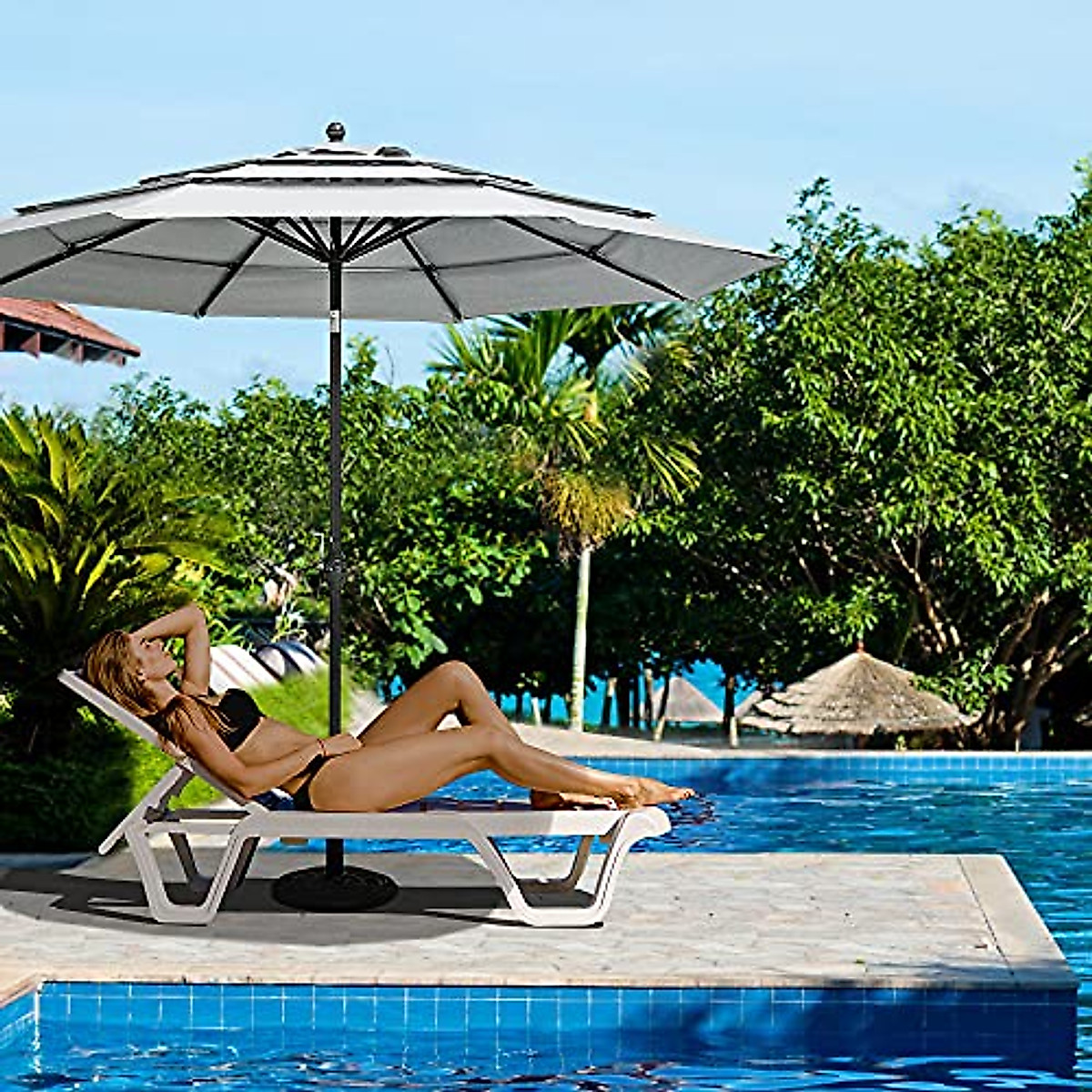 FrenzyBird Patio Umbrella 10ft Outdoor Table Market Umbrella 3 Tiers Patio Table Umbrella UV Protection Umbrella for Patio, Yard, Garden, Pool Side(Light Gray)